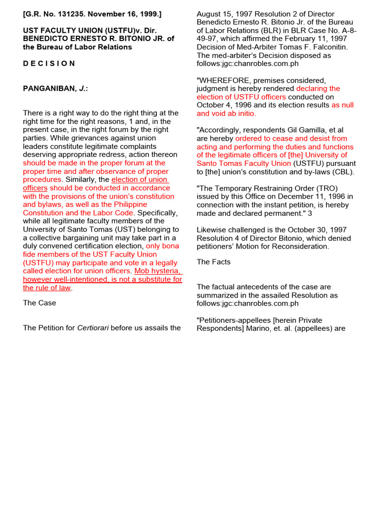 3.) UST Faculty Union | PDF | Ratification | Injunction