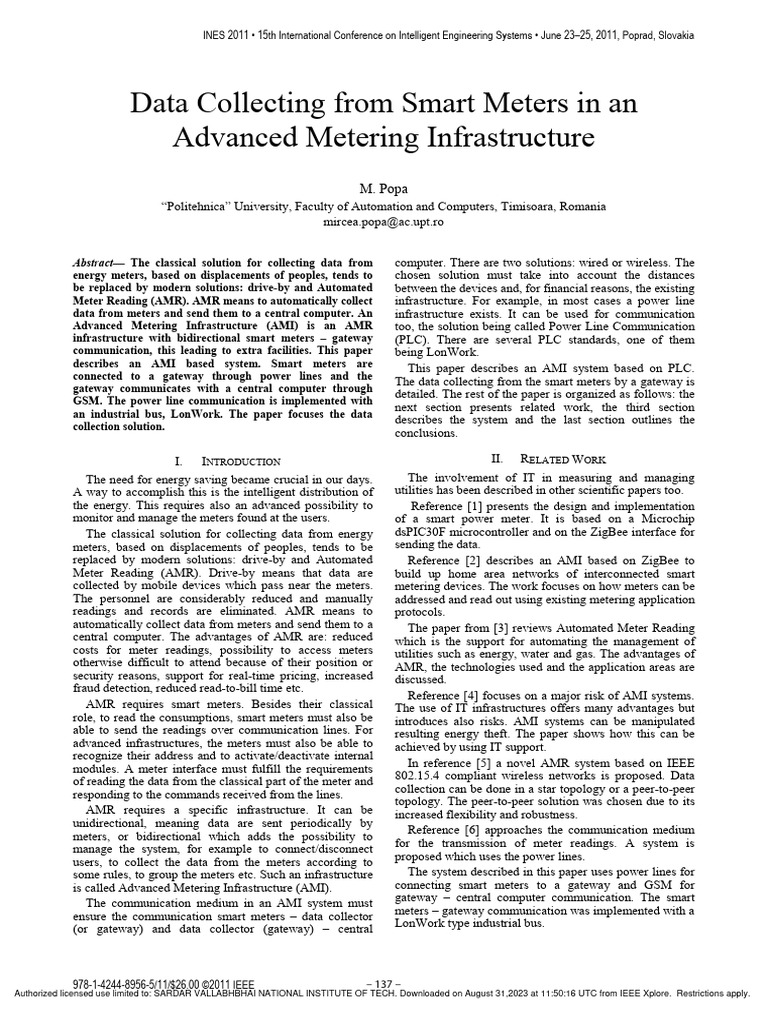 Data Collecting From Smart Meters In An Advanced Metering Infrastructure Pdf Computer