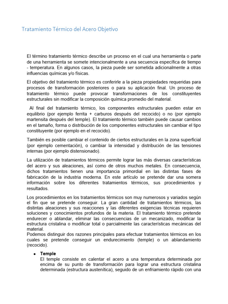 Tratamiento Térmico Del Acero Objetivo | PDF | Tratamiento a base de calor | Acero