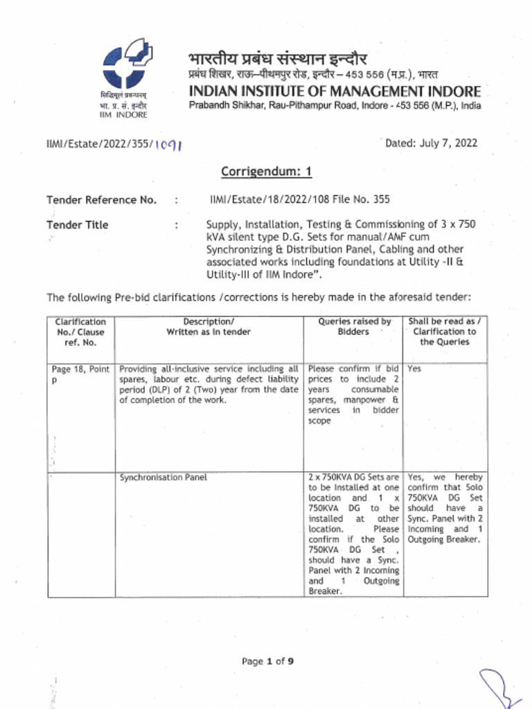 Corrigendum1 Supply Installation Testing Commissioning of 3 X 750 kVA ...