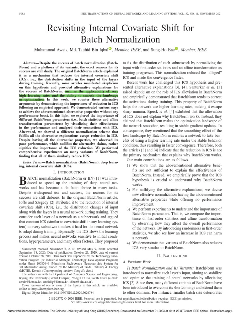 Revisiting Internal Covariate Shift for Batch Normalization | PDF | Applied Mathematics ...