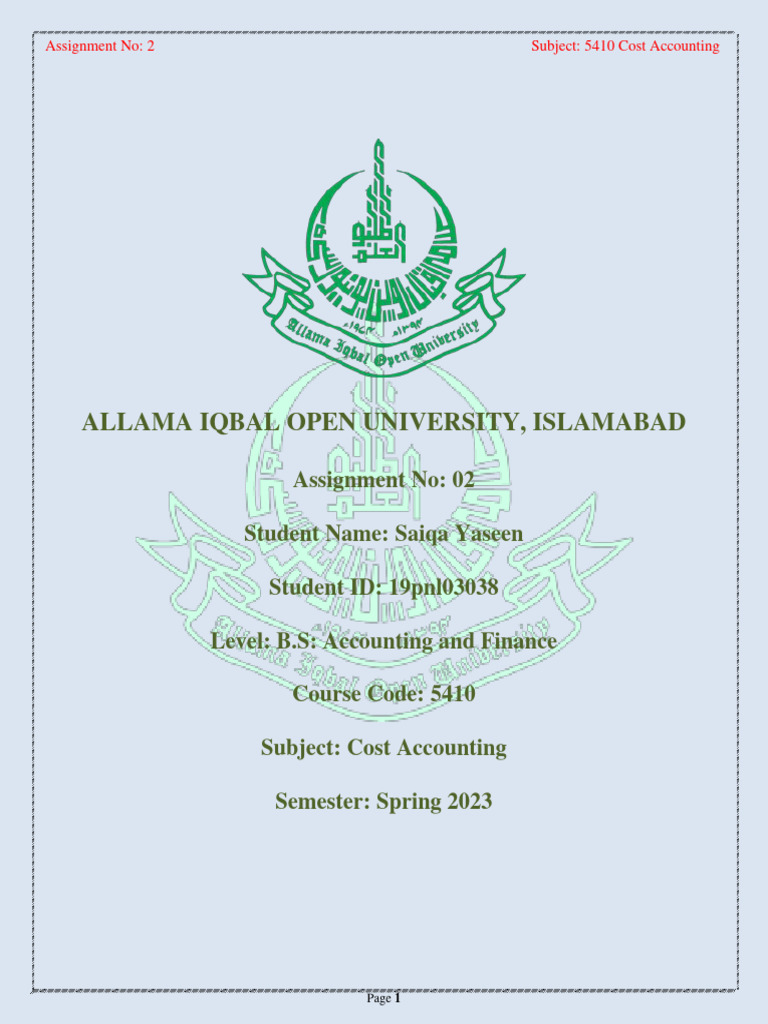 5410 Cost Accounting No 02 Pdf Economies Business