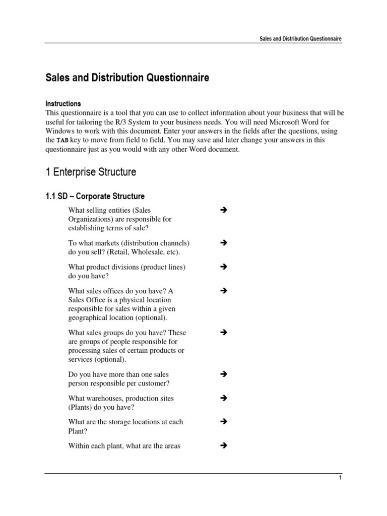 SD Questionnaire For Blueprint Prepration | Download Free PDF | Sales ...