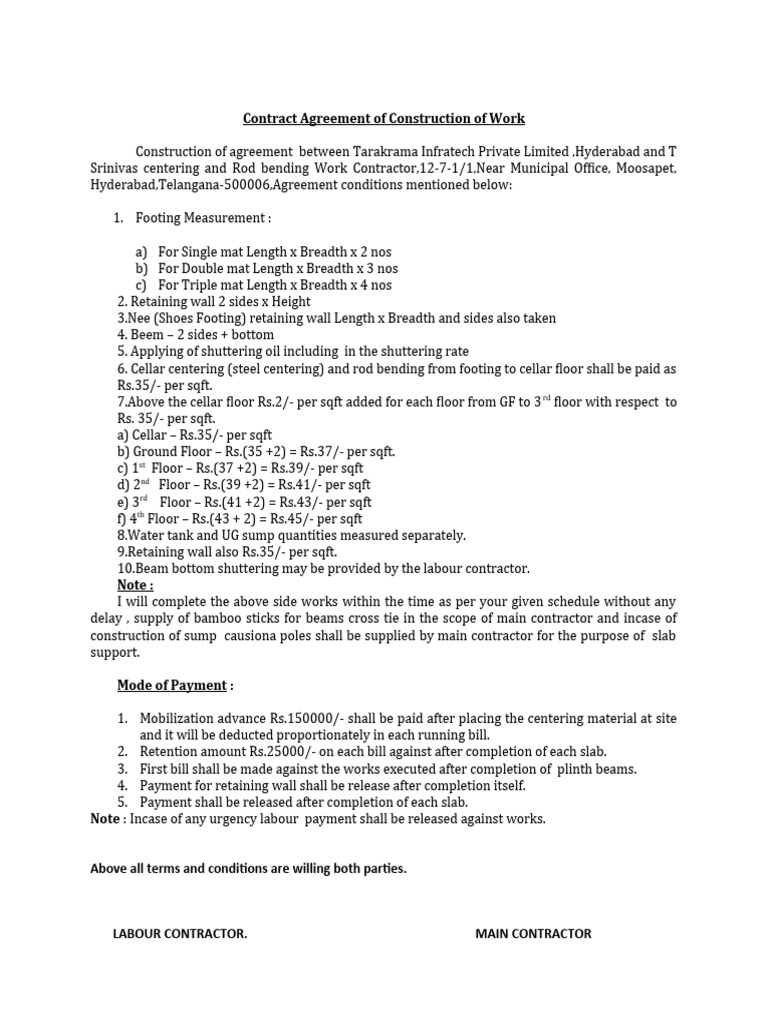 Construction Contract for Centering Work | PDF