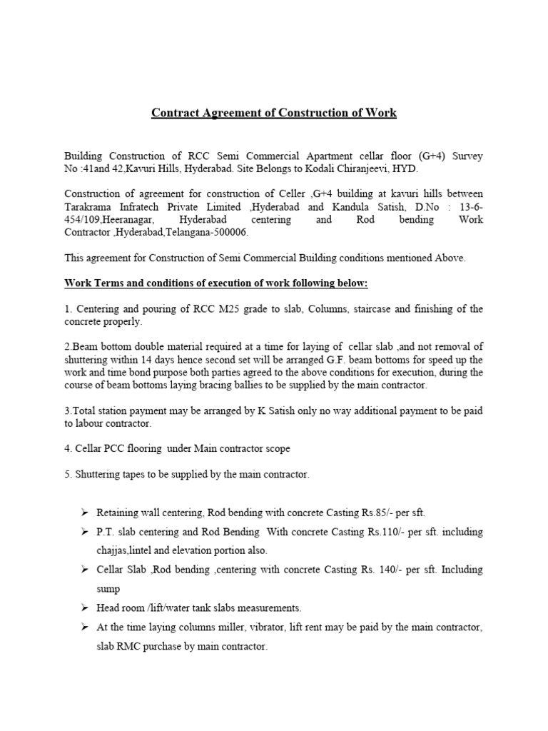 Satish Agreement Shuttering | PDF