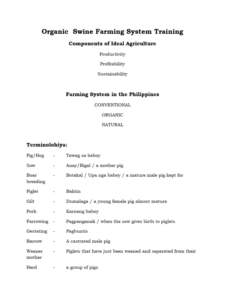 Organic Swine Farming System Training | PDF