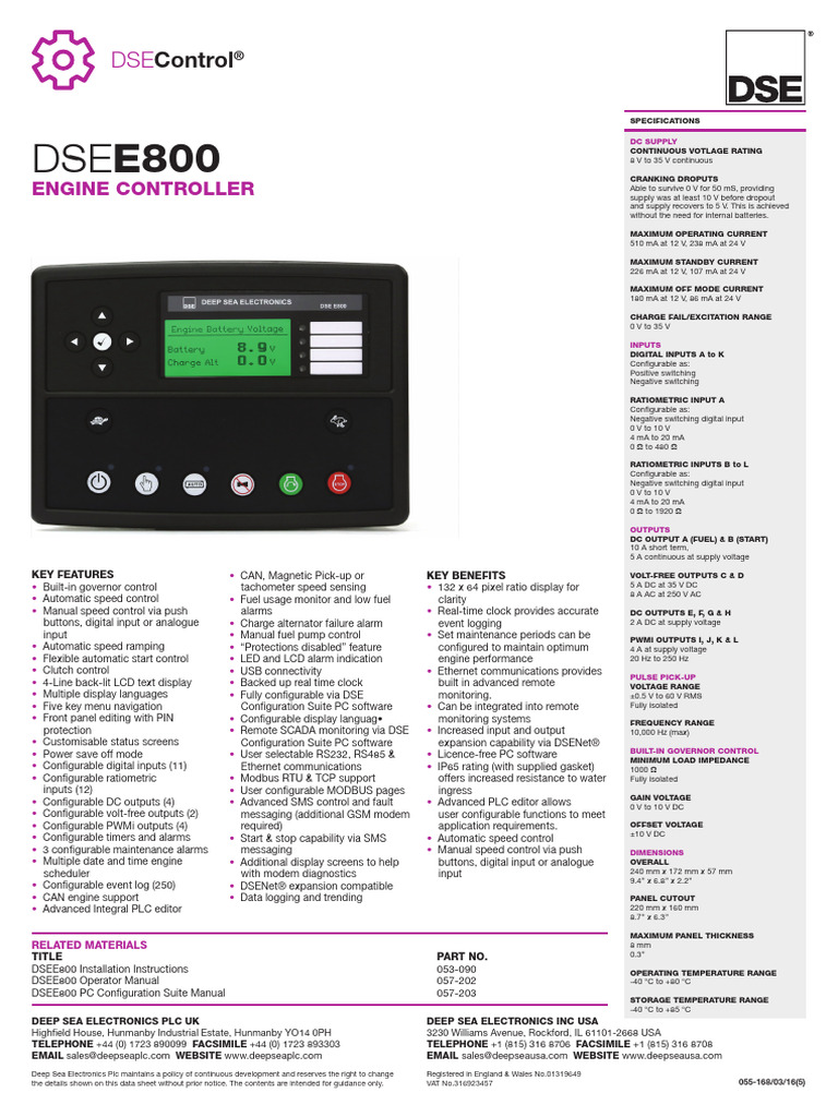 DSE-E800-Data-Sheet-Control | PDF | Programmable Logic Controller | Personal Computers