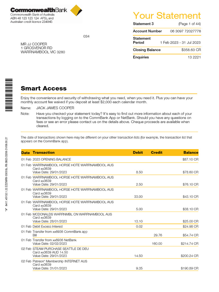 Account Statement for Jack Cooper | PDF | Debits And Credits | Credit Card