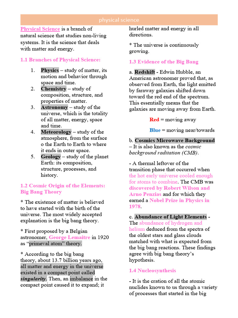 Physical Science | PDF | Big Bang | Neutron