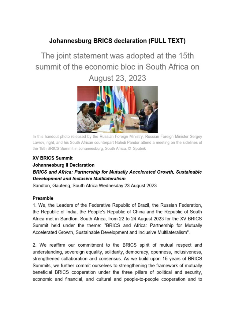 Johannesburg BRICS Declaration (FULL TEXT) | PDF | United Nations Framework Convention On ...