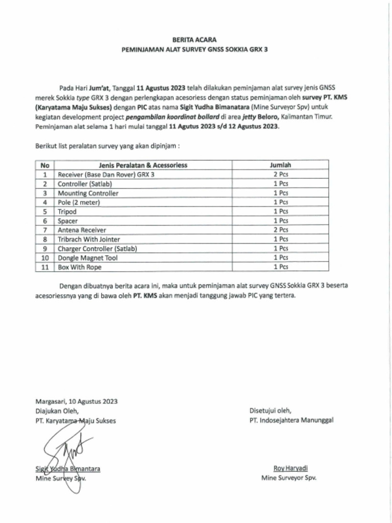 Contoh - BA - PEMINJAMAN ALAT - TS&GNSS | PDF