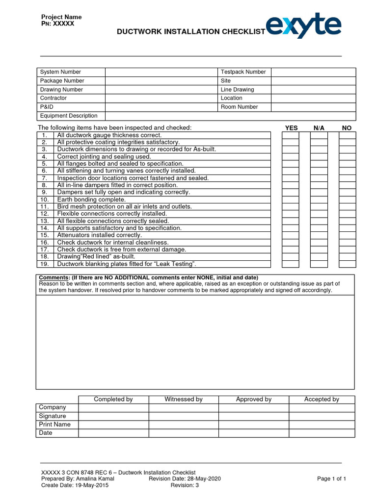 Ductwork Installation Checklist | PDF