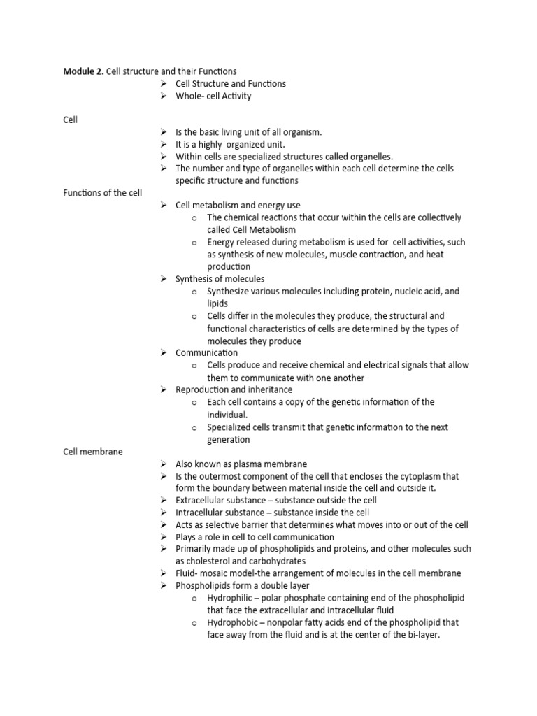 Cell Structure and Their Functions | PDF | Cell (Biology) | Cell Membrane