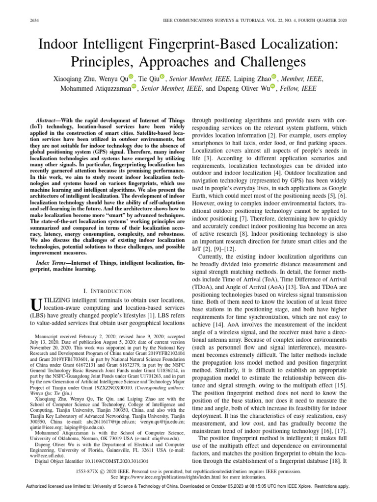 Indoor Intelligent Fingerprint Based Localization Principles Approaches