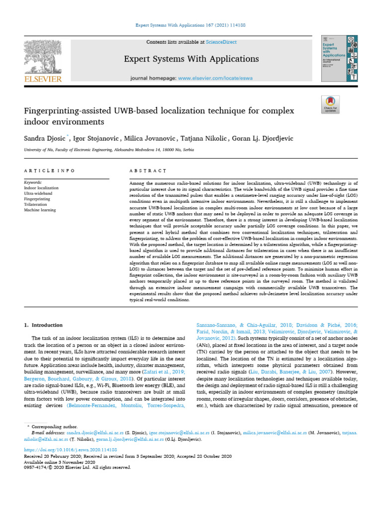 Fingerprinting-Assisted UWB-based Localization Technique For Complex Environment | PDF | Ultra ...