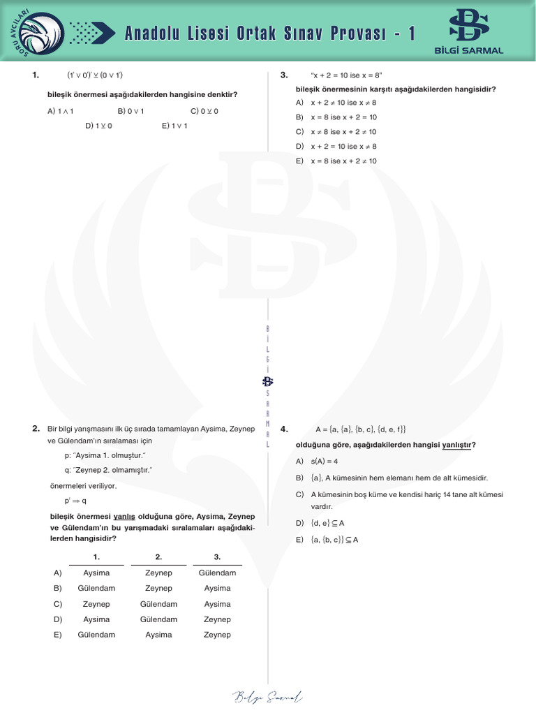 9 Sinif Matemati̇k Ortak Sinav Provasi | PDF