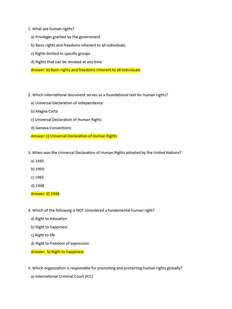 Human Rights MCQs | PDF | Human Rights | Children's Rights