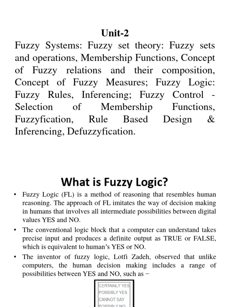 Unit Ii Fuzzy Logic Cs Pdf Fuzzy Logic Logic