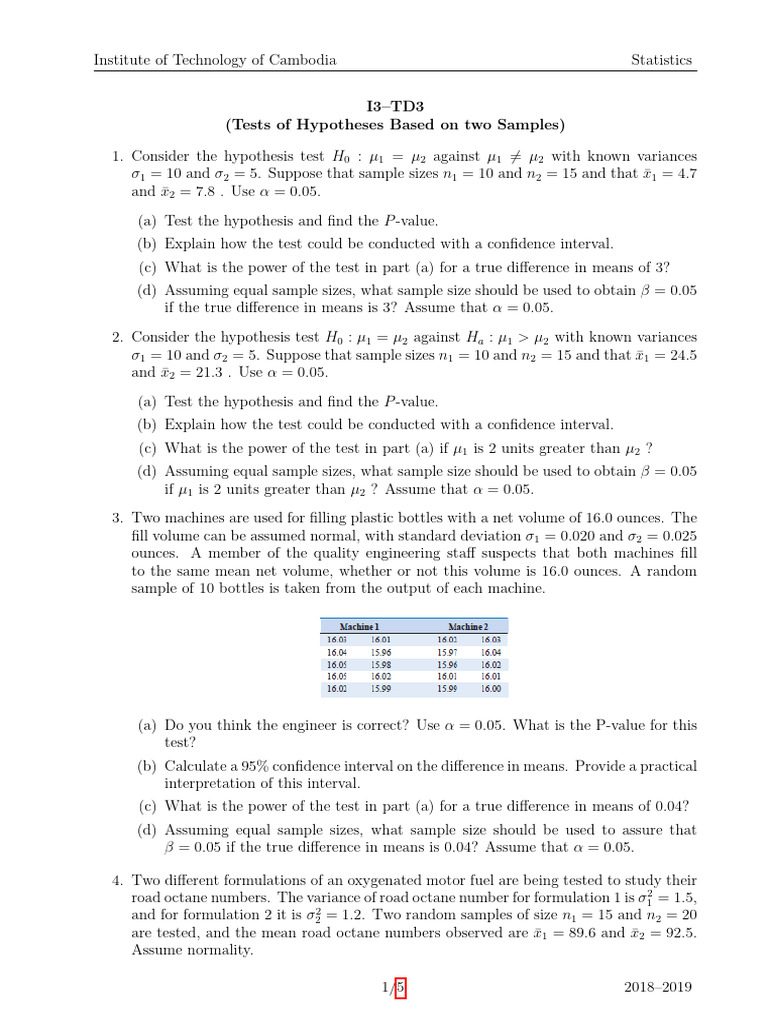 I3 TD4 Test 2 Samples | PDF | Sample Size Determination | Statistics