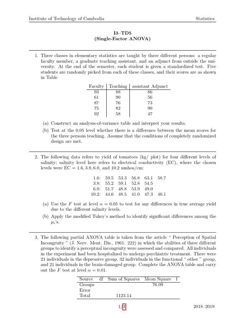 I3 TD5 | PDF | Analysis Of Variance | Statistics