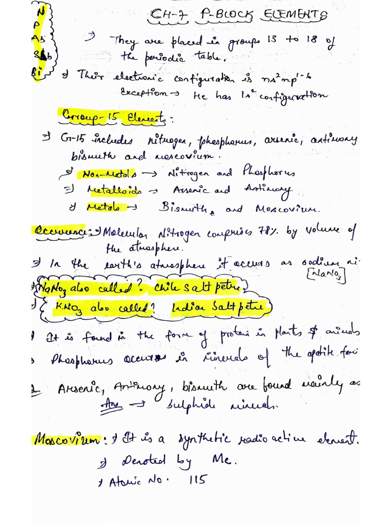 P Block Notes Class 12 | PDF