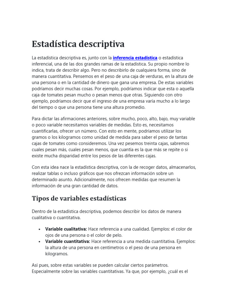 Estadística Descriptiva | PDF | Diferencia | Estadísticas descriptivas