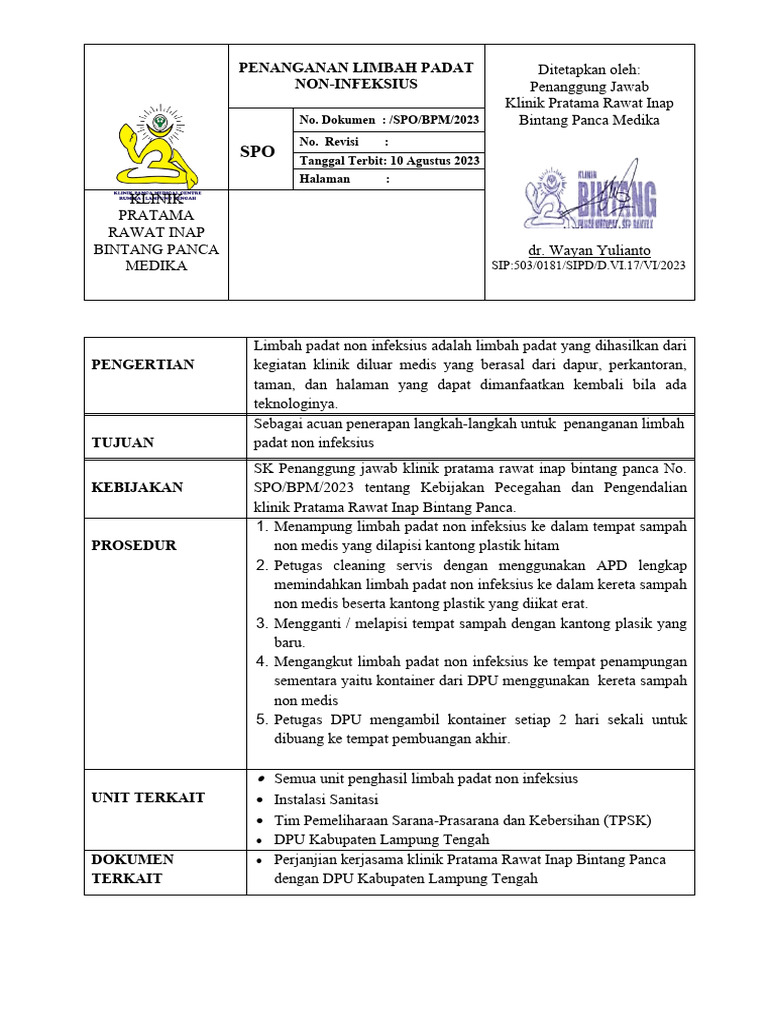 Spo Penanganan Limbah Non Infeksius | PDF | Pengembangan Diri