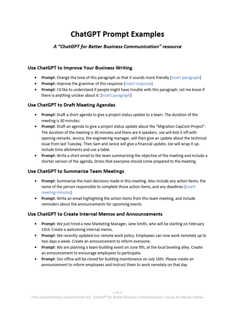 ChatGPT Prompts for Business Communication | PDF | Performance ...