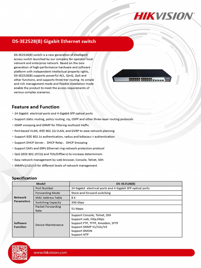 DS-3E2528(B) Gigabit Ethernet Switch | PDF | Computer Network | I Pv6