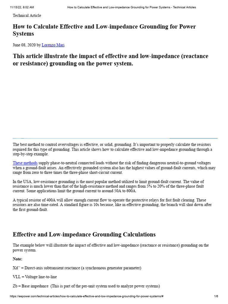 Calculate Effective and Low-Impedance Grounding For Power Systems - Technical Articles | PDF ...