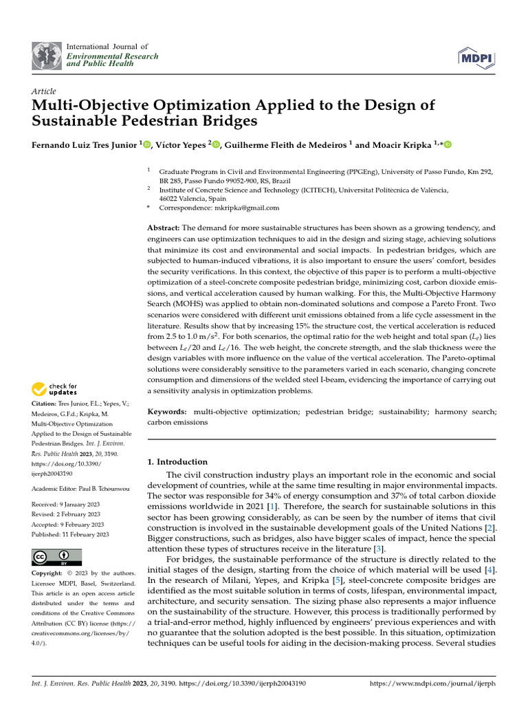 Multi-Objective Optimization Applied To The Design of Sustainable Pedestrian Bridges | PDF ...