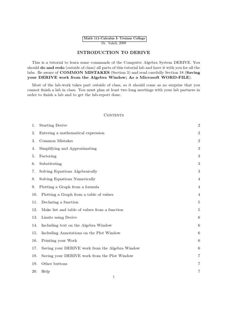 Calculus I - Ursinus College Math 111 | PDF | Microsoft Word | Equations