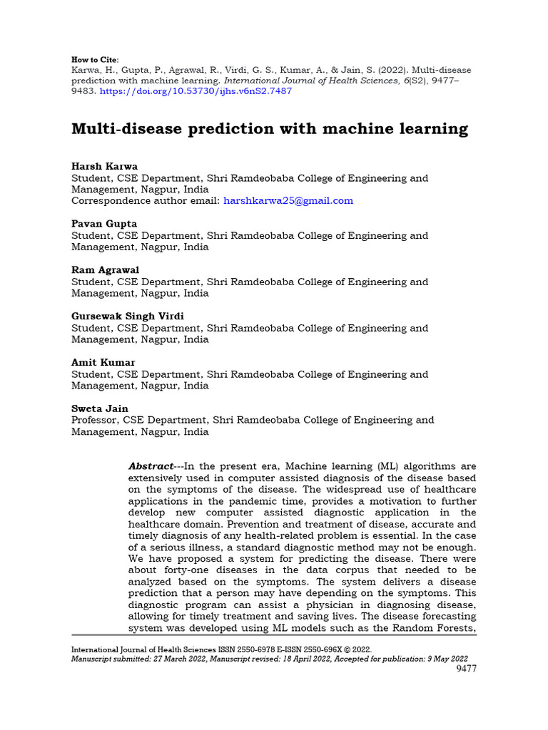 Multi-disease Prediction With Machine Learning | PDF | Support Vector ...