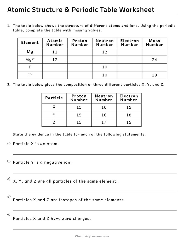 Atomic-Structure-and-the-Periodic-Table-Worksheet-with-Answers | PDF