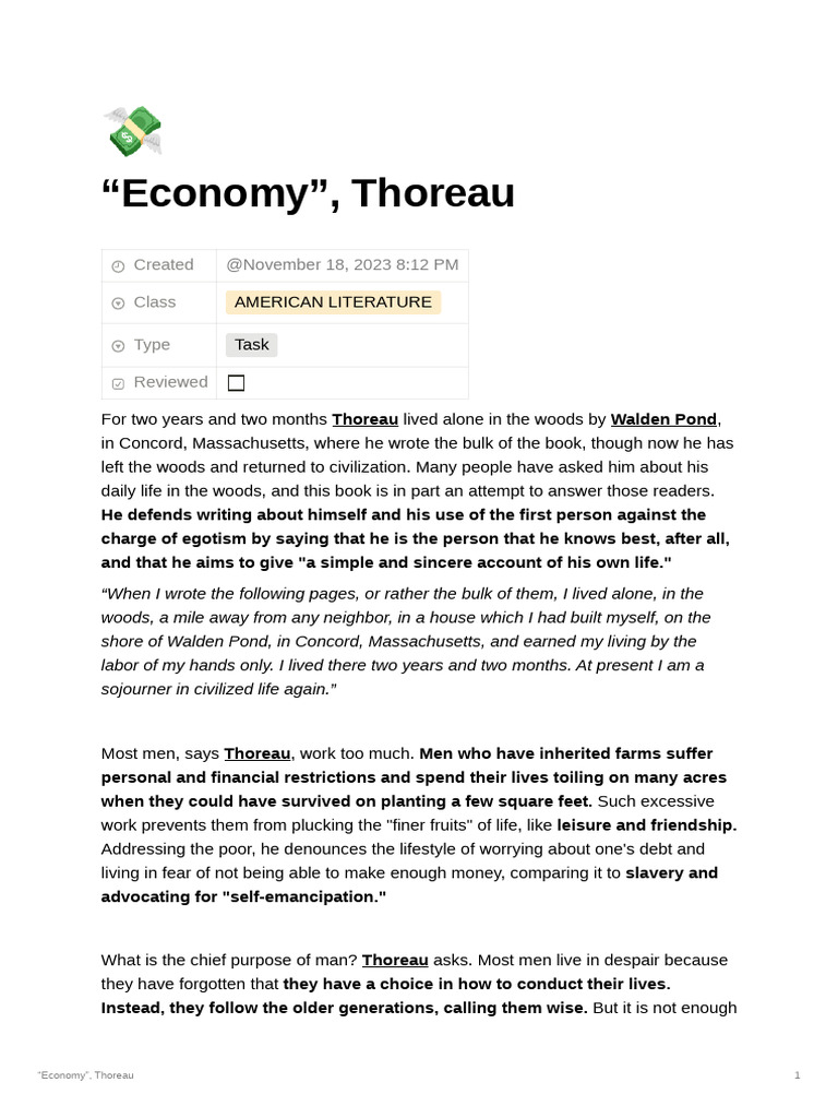 Economy Thoreau | PDF | Walden | Henry David Thoreau