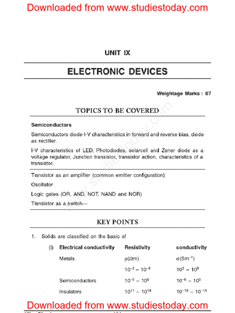 CBSE Class 12 Physics Electronic Devices | PDF