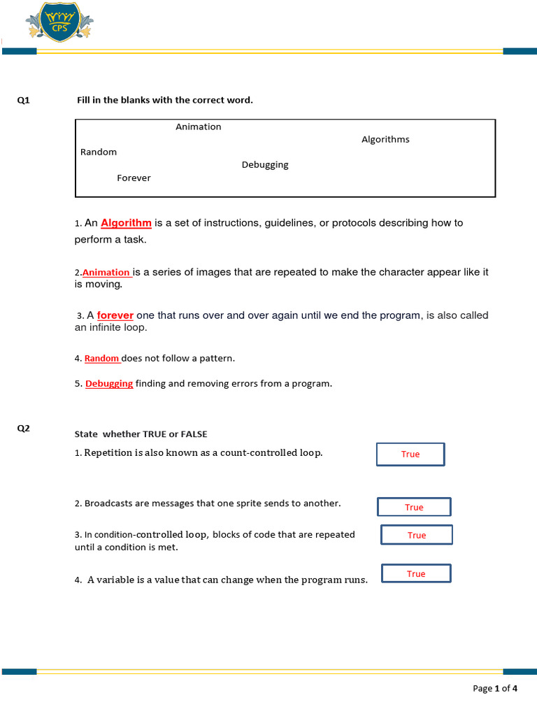 Term 1 Revision Grade 4 | PDF | Computer Program | Programming