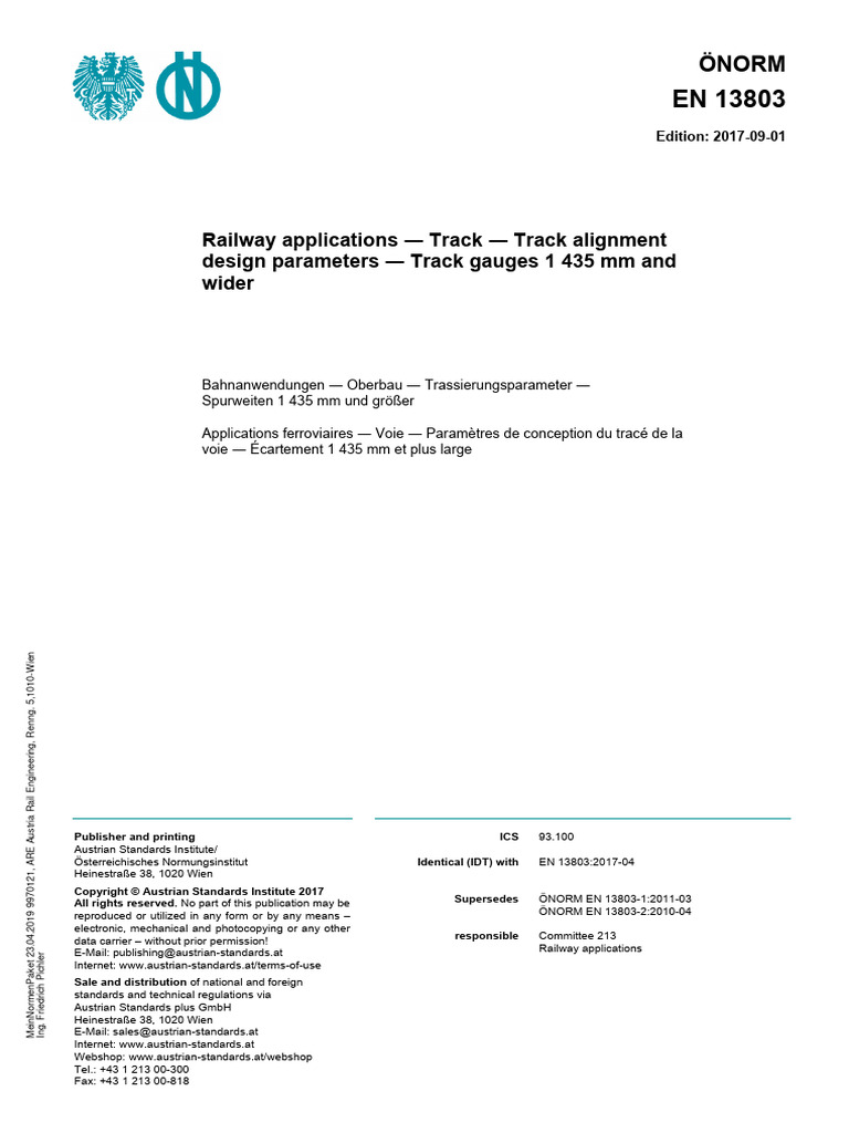 OENORM EN 13803 2017 09 01 en | PDF | Rail Transport | Rail Infrastructure