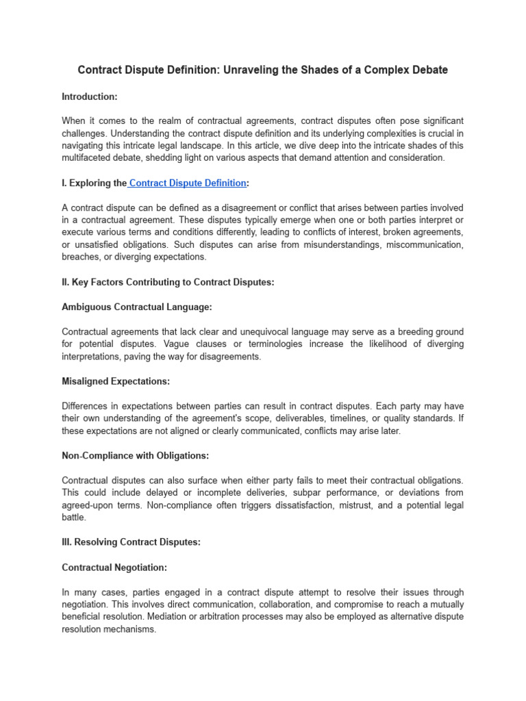 Contract Dispute Definition - Unraveling The Shades of A Complex Debate ...