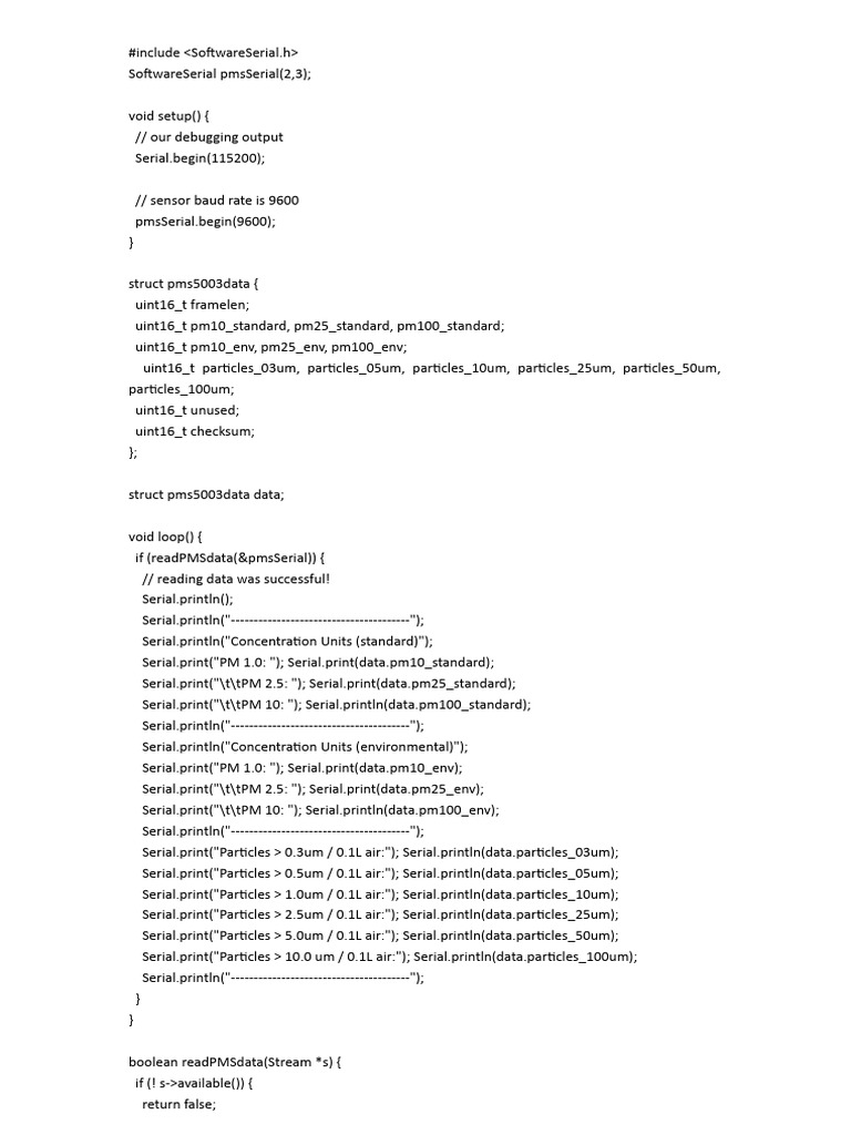 Arduino PMS5003 Sensor Code | PDF | Computer Data | Computer Science