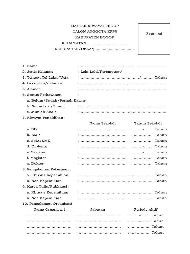 Daftar Riwayat Hidup Calon KPPS | PDF | Olahraga & Rekreasi