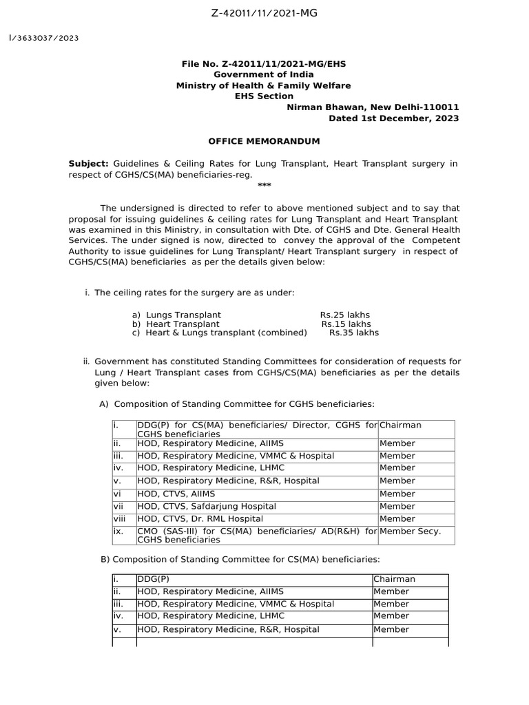 Transplant Guidelines for CGHS/CS(MA) | PDF | Organ Transplantation | Government