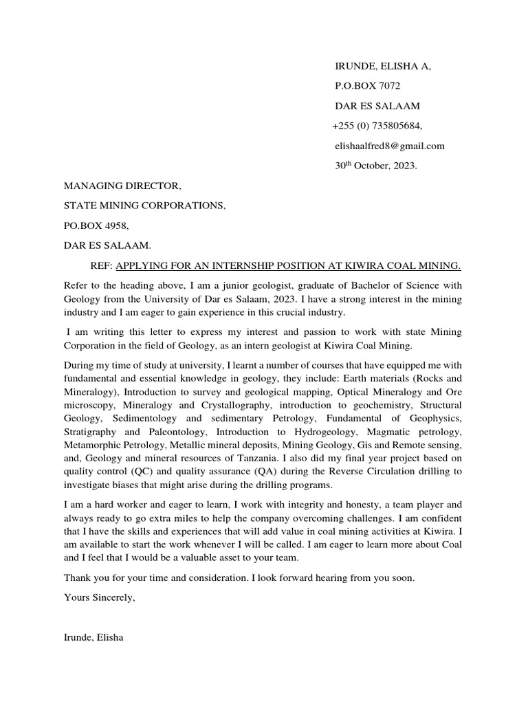 Cover Letter | PDF | Geology | Mining