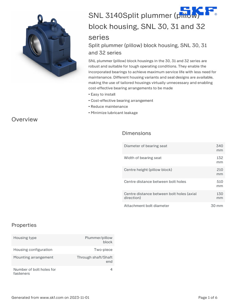 SNL 3140 Plummer Block Housing Details | PDF | Bearing (Mechanical ...