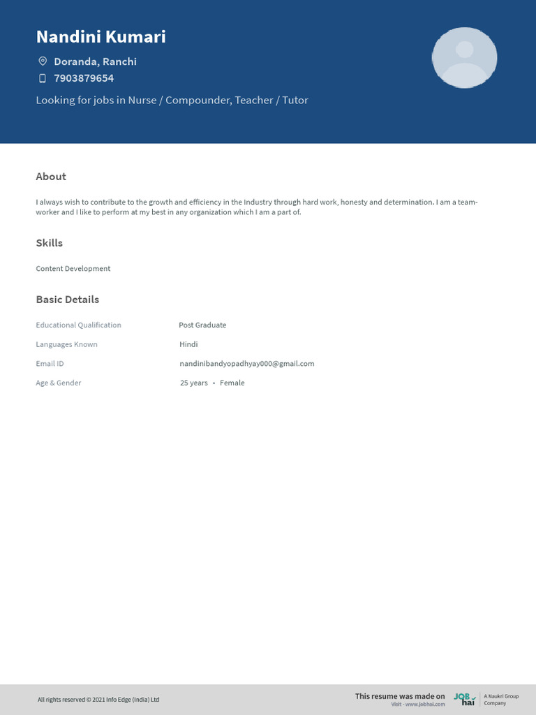 Nandini Kumari - CV | PDF