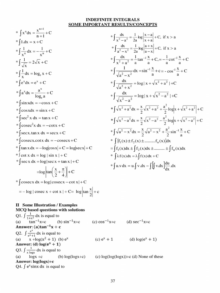 Indefinite Integrals | PDF
