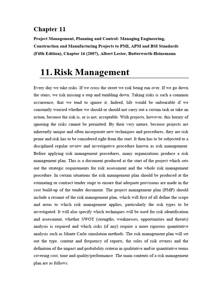 Chapter 11 - Risk Management | PDF | Risk | Risk Management