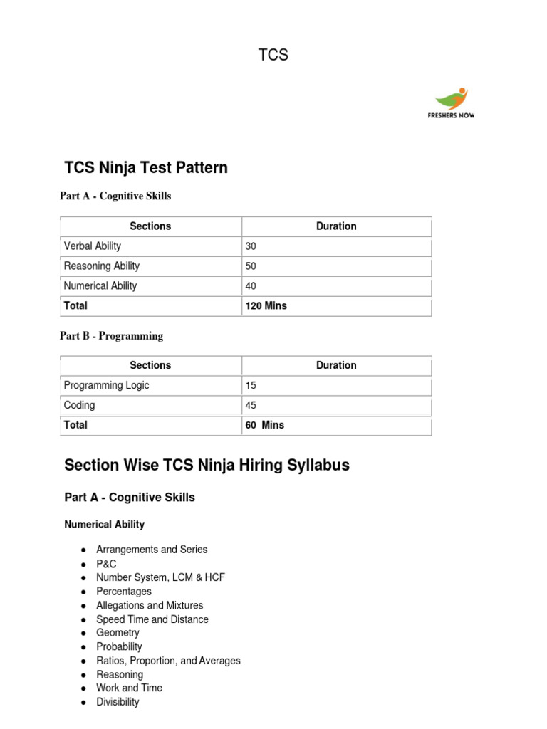 TCS Ninja Test Pattern Topics | PDF | C++ | Computer Programming TCS Ninja Test Pattern Topics | PDF | C++ | Computer Programming