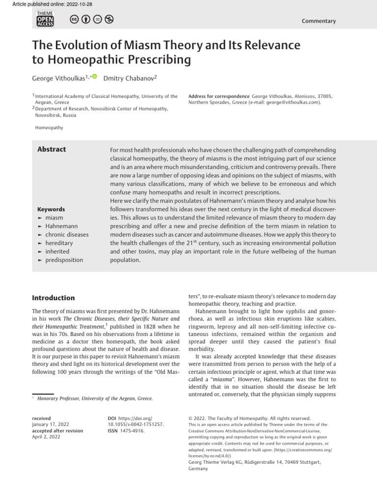 The Evolution of Miasm Theory and Its Relevance To | PDF | Homeopathy ...