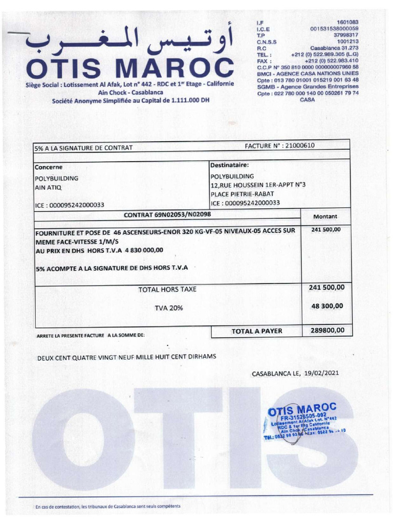 Les Factures Otis Maroc | PDF